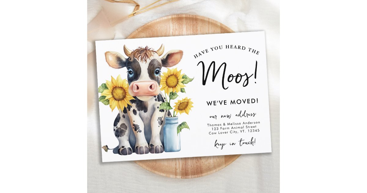 Cute Cow We've Moved New Address Country Moving Announcement Postcard ...