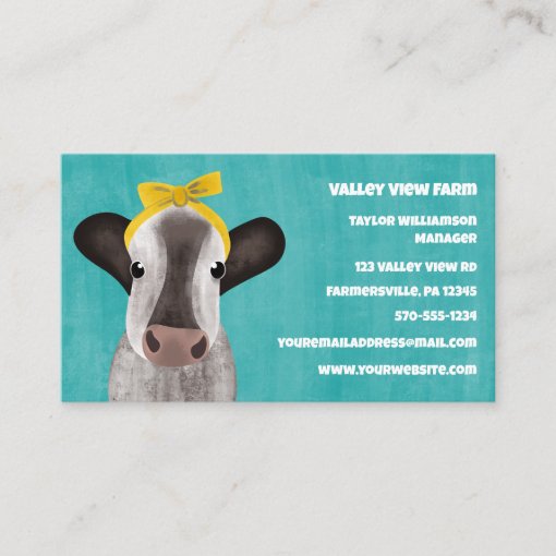 Cute Cow with Bow Dairy Farm Business Card | Zazzle