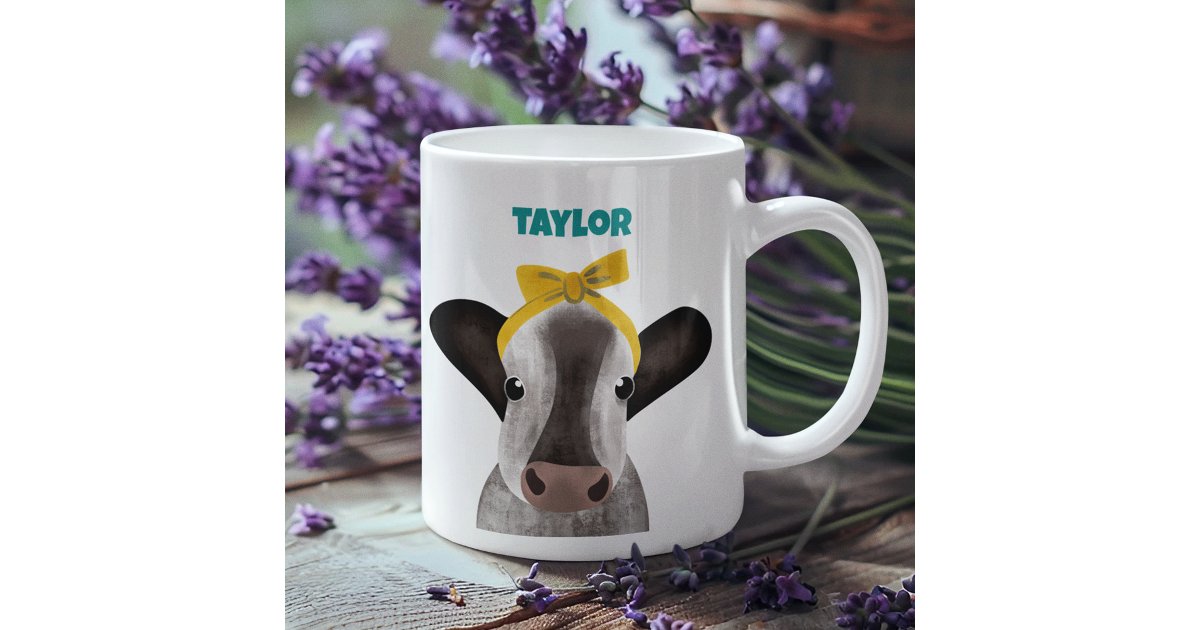 Cute Cow with Bow Personalized Coffee Mug | Zazzle