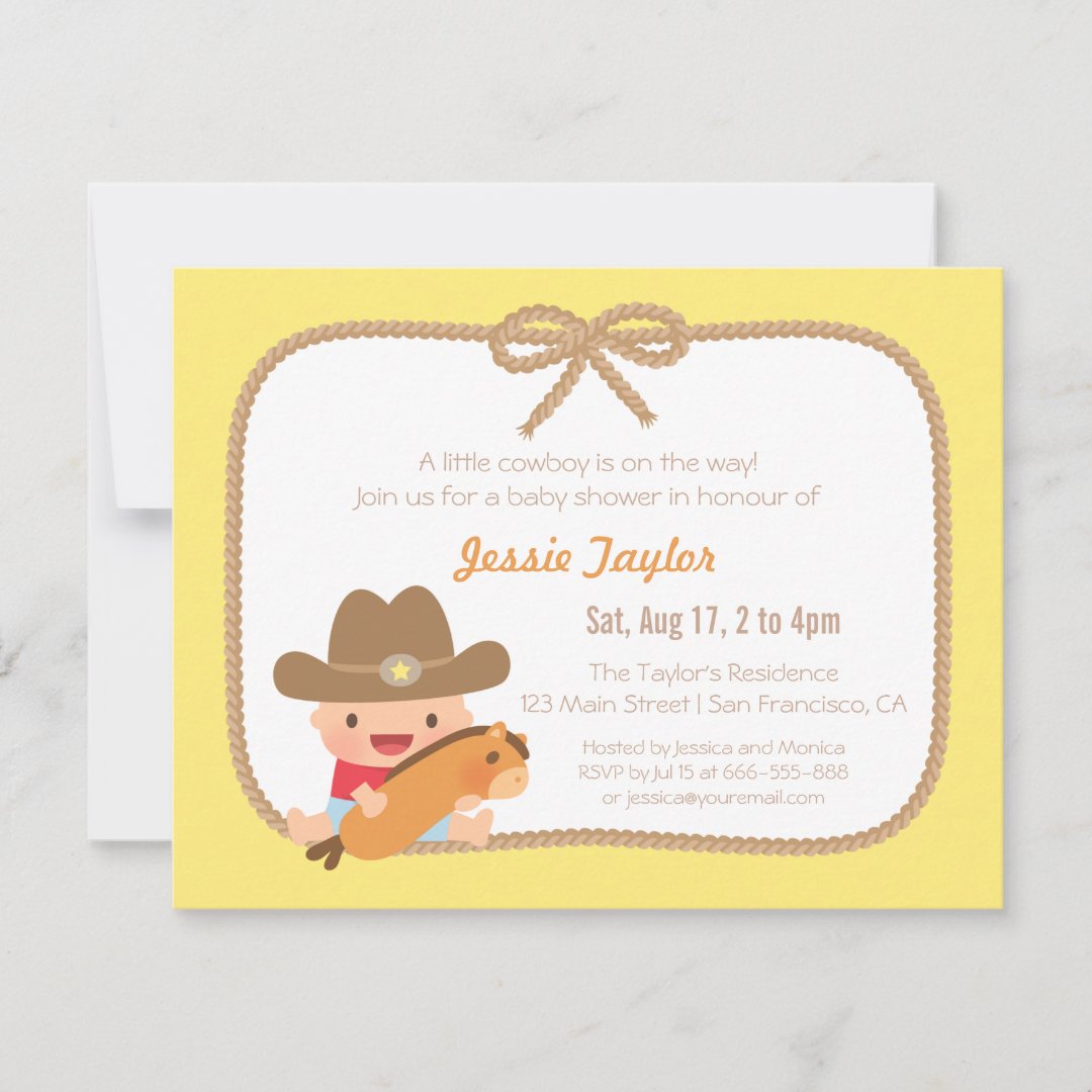 Cute Cowboy Western Themed Baby Shower Invitations | Zazzle