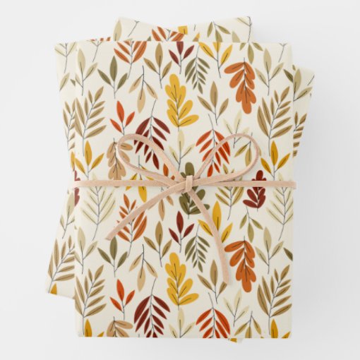 Cute Cozy Fall Leaves Pattern Wrapping Paper Sheets | Zazzle