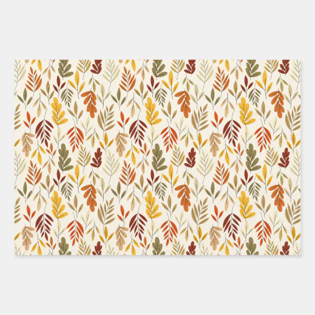 Cute Cozy Fall Leaves Pattern Wrapping Paper Sheets | Zazzle