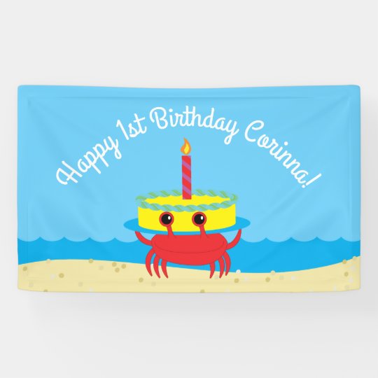Cute Crab Beach 1st Birthday Party Banner | Zazzle.com
