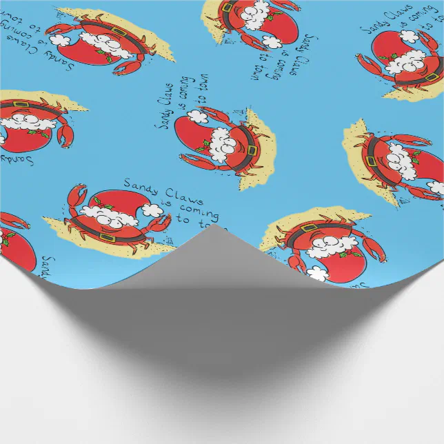 Cute Crab Christmas Funny Holiday Santa Cartoon Wrapping Paper | Zazzle