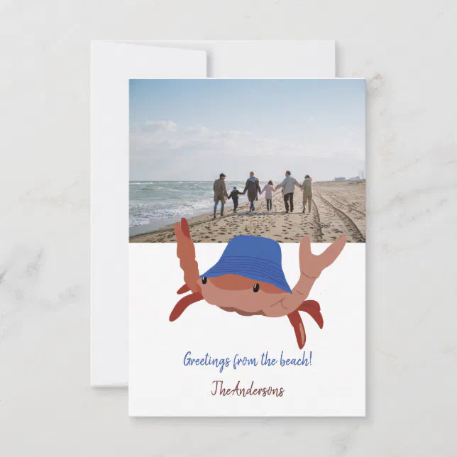 Cute Crab Personalized Beach Photo Card | Zazzle