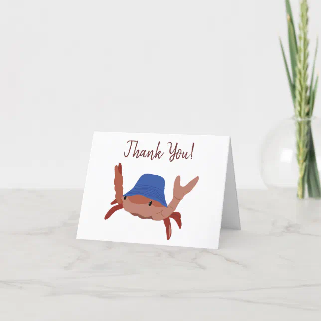 Cute Crab Wearing a Beach Hat Thank You Card | Zazzle