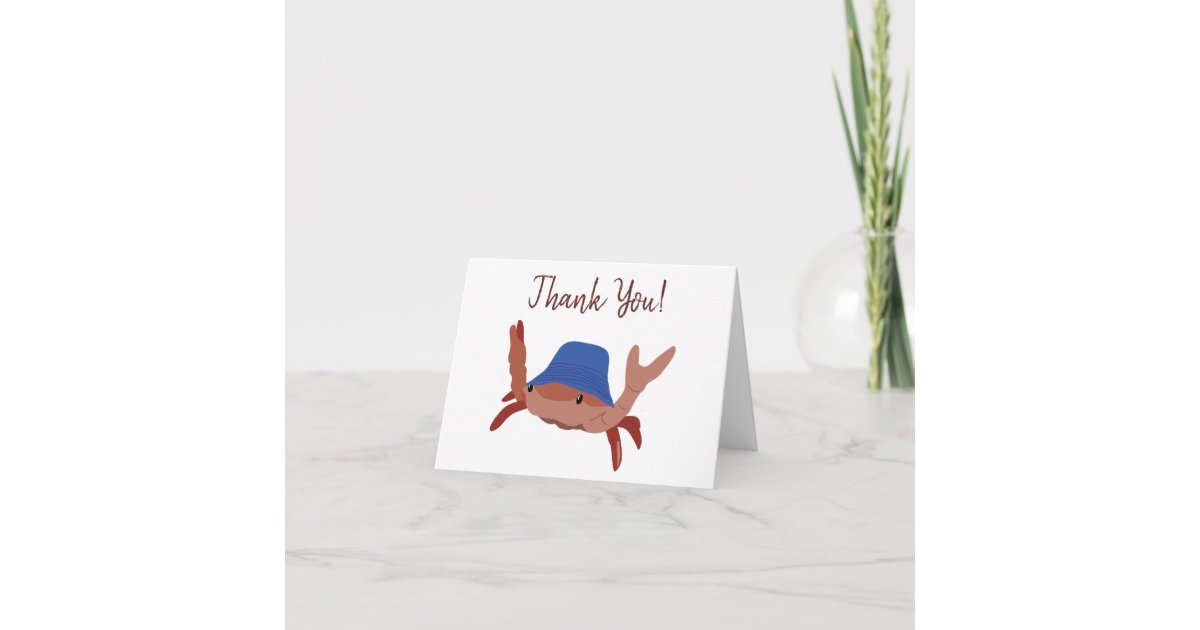 Cute Crab Wearing a Beach Hat Thank You Card | Zazzle