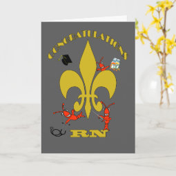 Cute Crawfish Fleur de Lis Congratulations RN Card | Zazzle
