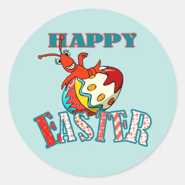 Cute Crawfish Happy Easter Classic Round Sticker | Zazzle