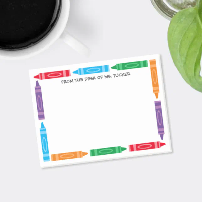 Cute Crayon Border From the Desk of Teacher Gift Post-it Notes | Zazzle