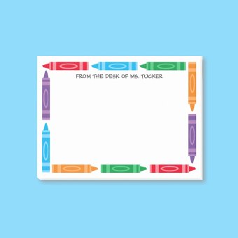 Cute Crayon Border From the Desk of Teacher Gift Post-it Notes | Zazzle