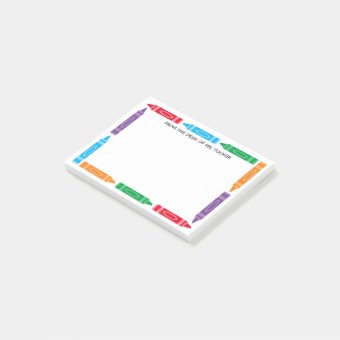 Cute Crayon Border From the Desk of Teacher Gift Post-it Notes | Zazzle