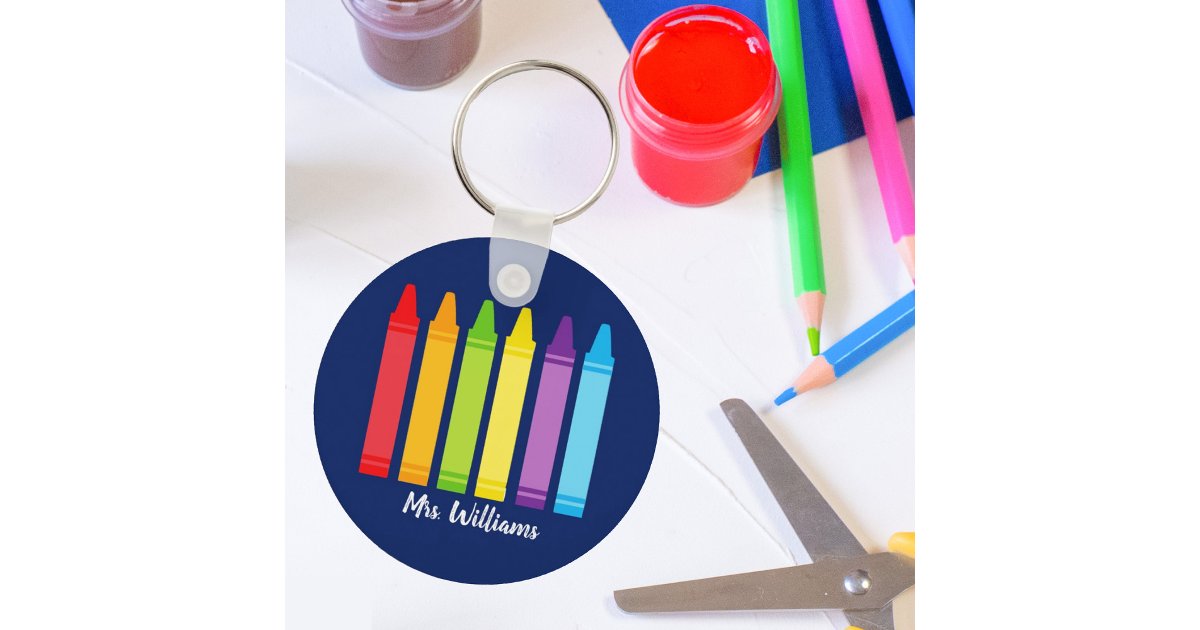 Cute Crayon Elementary School Teacher Custom Keychain | Zazzle