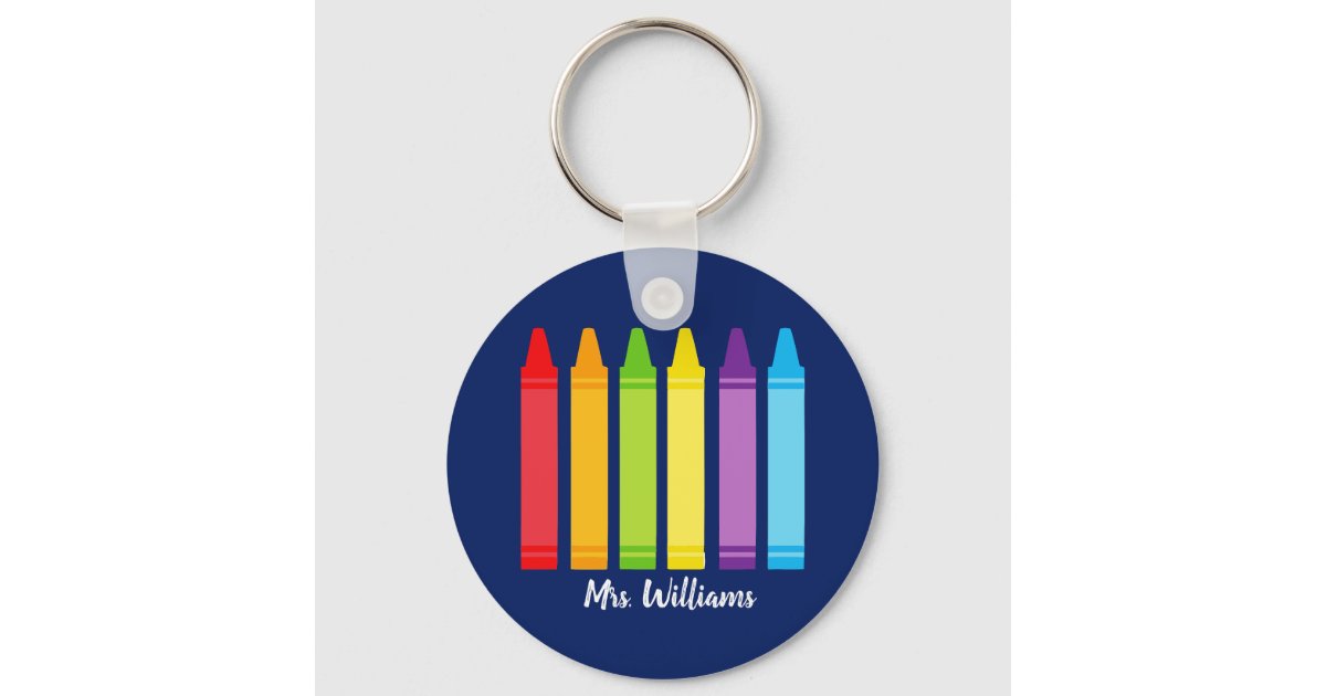 Cute Crayon Elementary School Teacher Custom Keychain | Zazzle