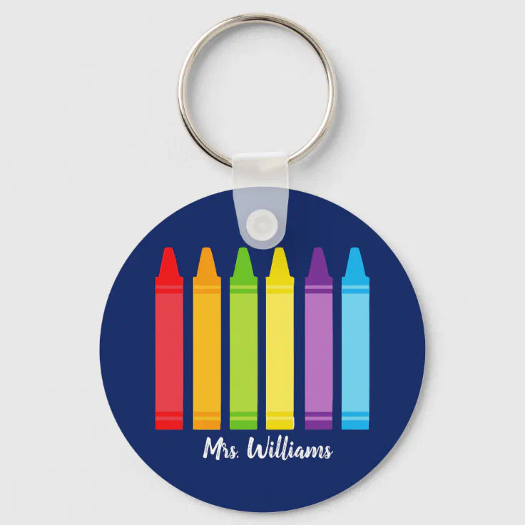 Cute Crayon Elementary School Teacher Custom Keychain | Zazzle