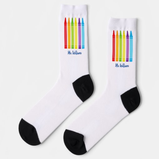 Cute Crayon Personalized Kindergarten Teacher Socks | Zazzle