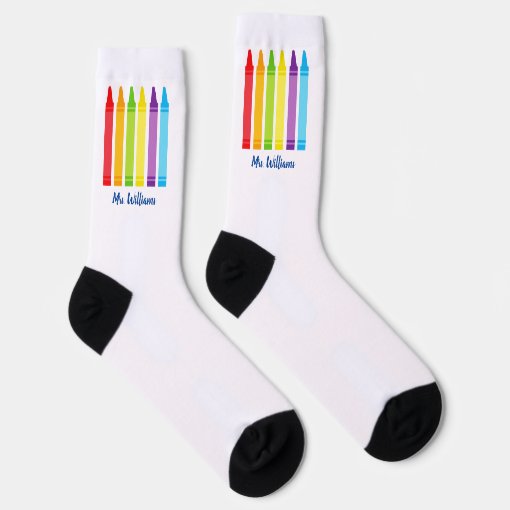 Cute Crayon Personalized Kindergarten Teacher Socks | Zazzle