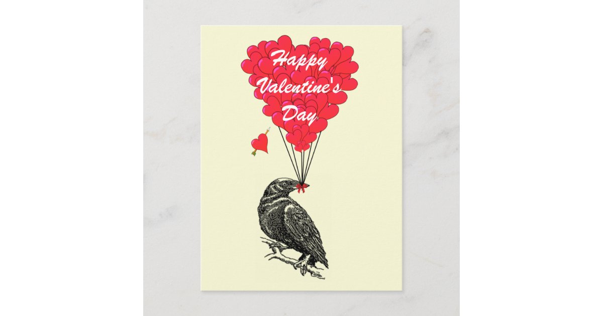 Cute crow gothic Valentines Holiday Postcard | Zazzle