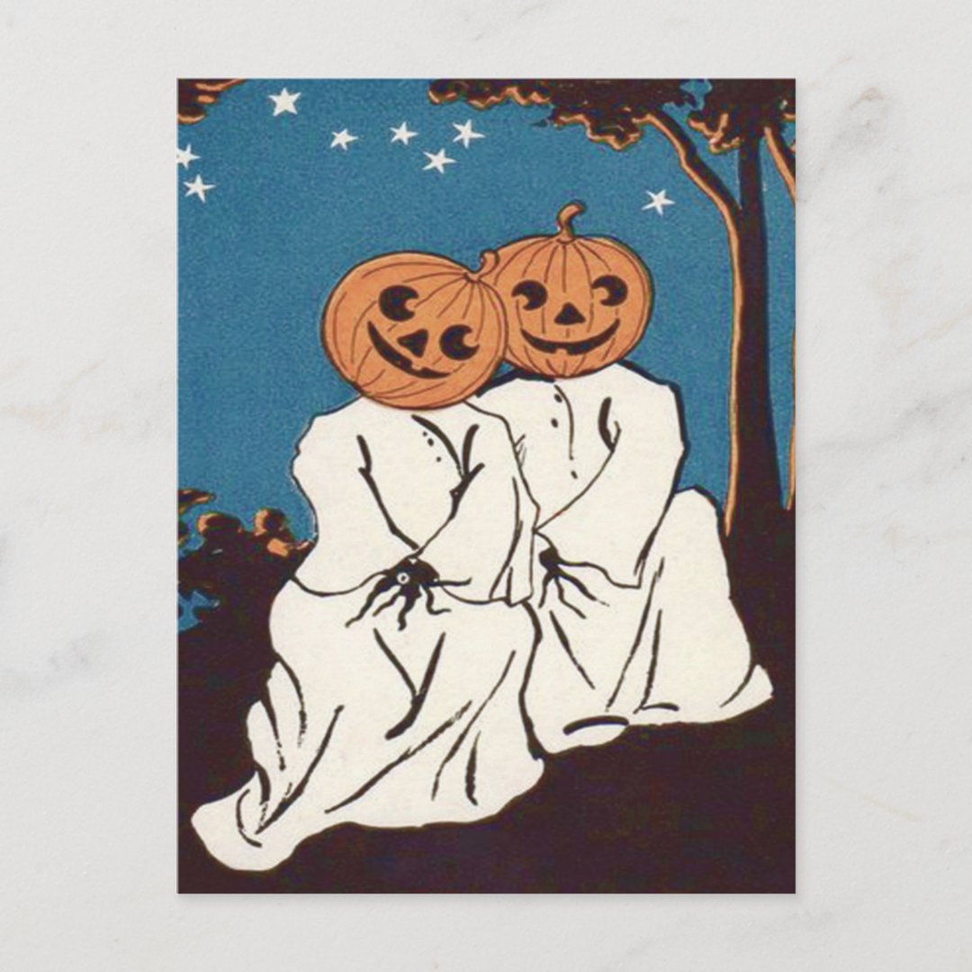 Cute Cuddle Pumpkin Jack O' Lantern Ghost Postcard | Zazzle
