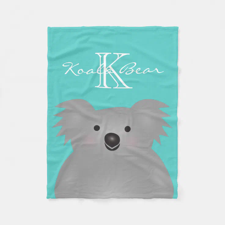 Cute Cuddly Australia Baby Koala Bear Monogram Fleece Blanket | Zazzle