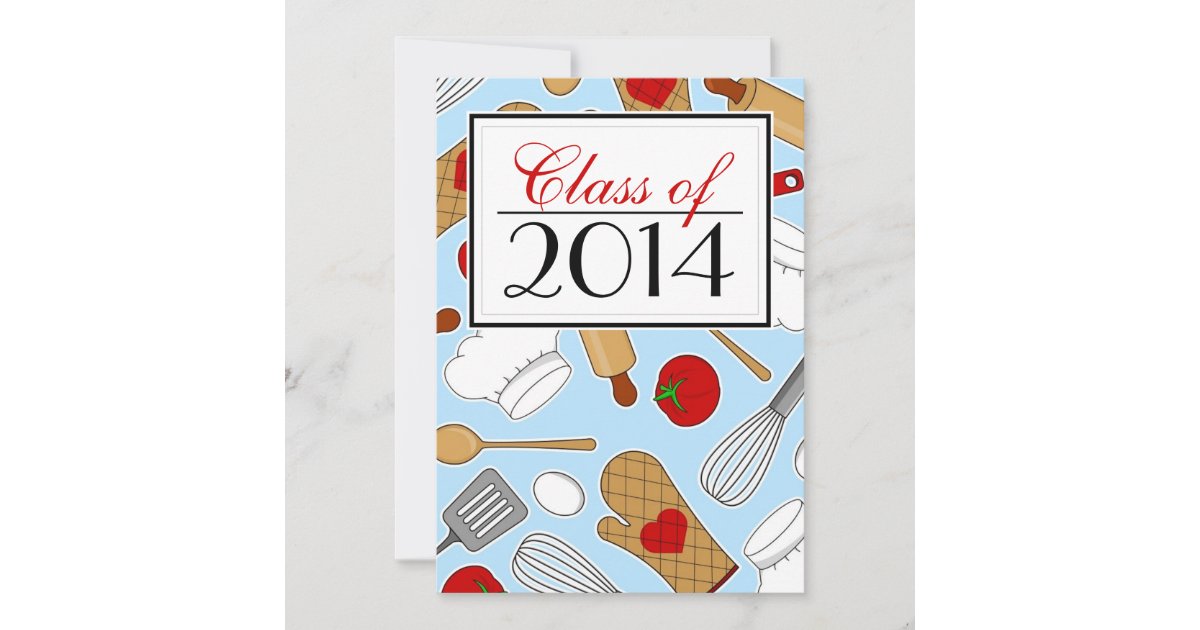 Cute Culinary School Graduation Invite Blue | Zazzle
