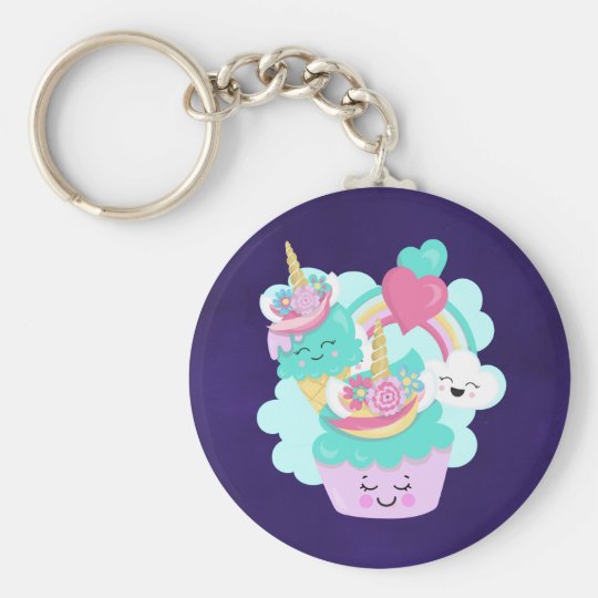 Cute Cupcake and Happy Ice Cream Keychain | Zazzle.com