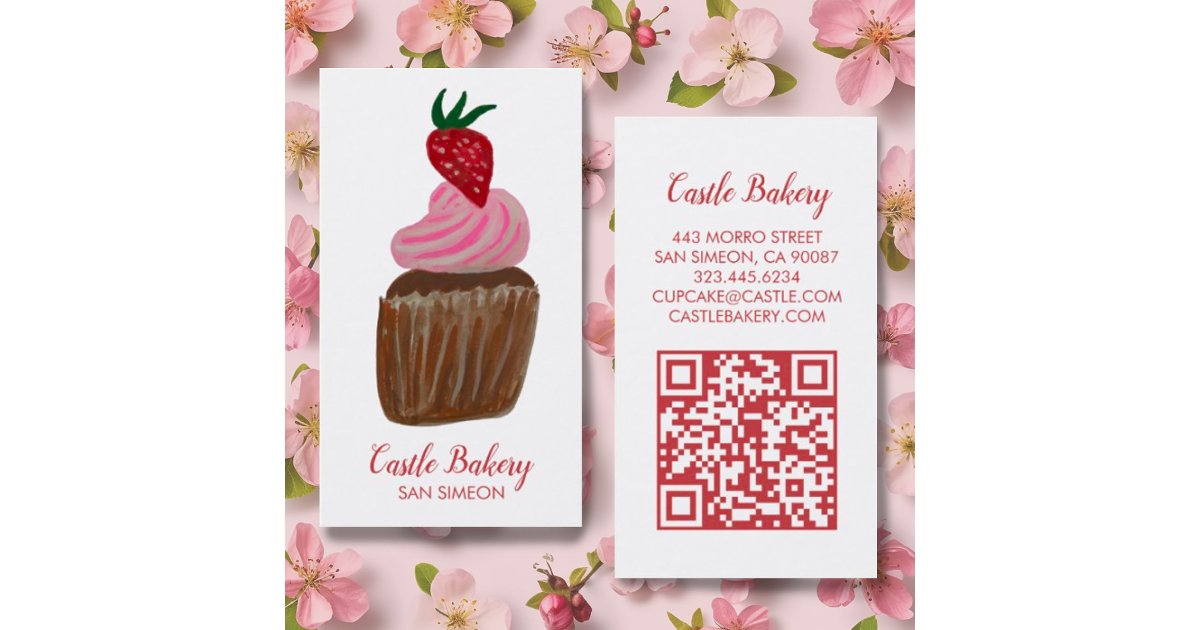 CUTE CUPCAKE Bakery Pastry Chef Modern QR Code Business Card | Zazzle