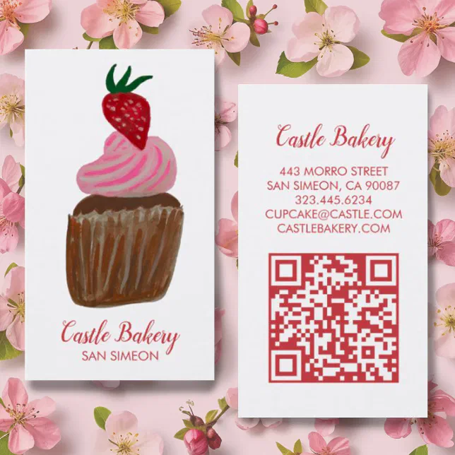 CUTE CUPCAKE Bakery Pastry Chef Modern QR Code Business Card | Zazzle