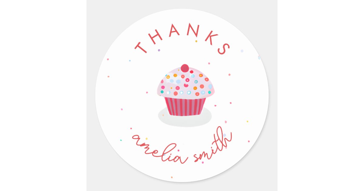 Cute Cupcake Birthday Thank You Peronalized Name Classic Round Sticker ...