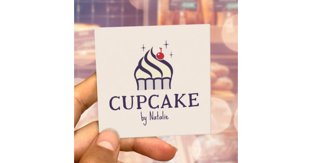 Cute Cupcake Pastry Chef Homemade Bakery Square Business Card | Zazzle