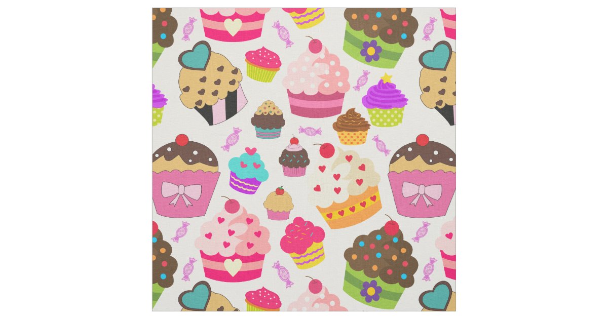 Cute Cupcake Pattern Fabric | Zazzle