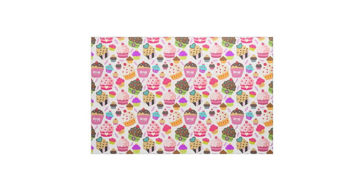 Cute Cupcake Pattern Fabric | Zazzle