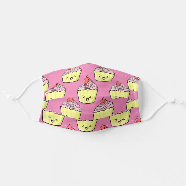 Cute Cupcake Pattern Kawaii Pink Baker Adult Cloth Face Mask | Zazzle