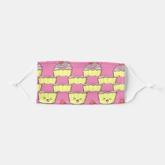 Cute Cupcake Pattern Kawaii Pink Baker Adult Cloth Face Mask | Zazzle