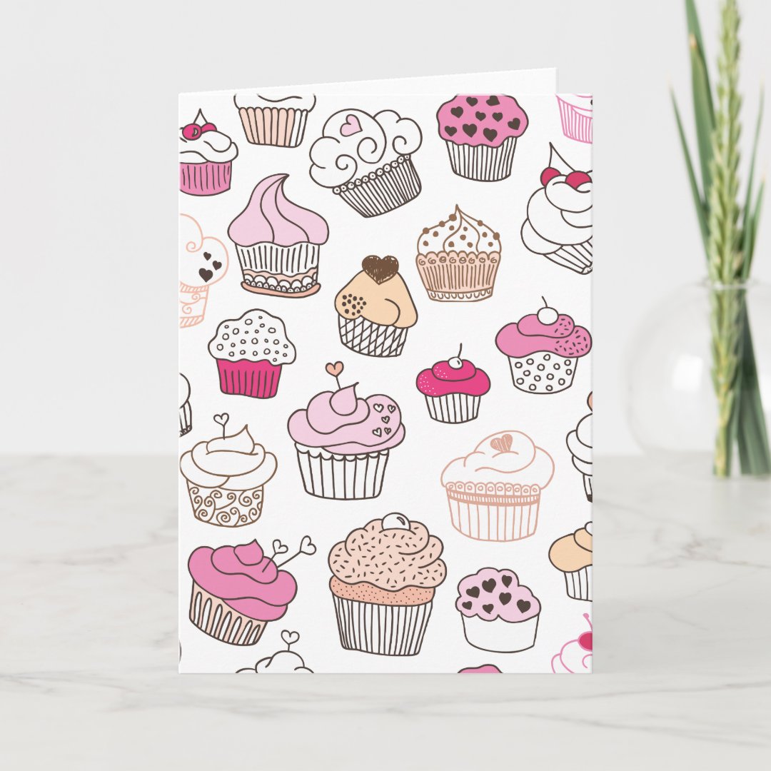 Cute cupcake sweet doodle card | Zazzle