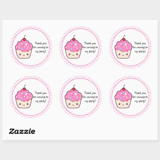 Cute Cupcake Thank You Classic Round Sticker | Zazzle