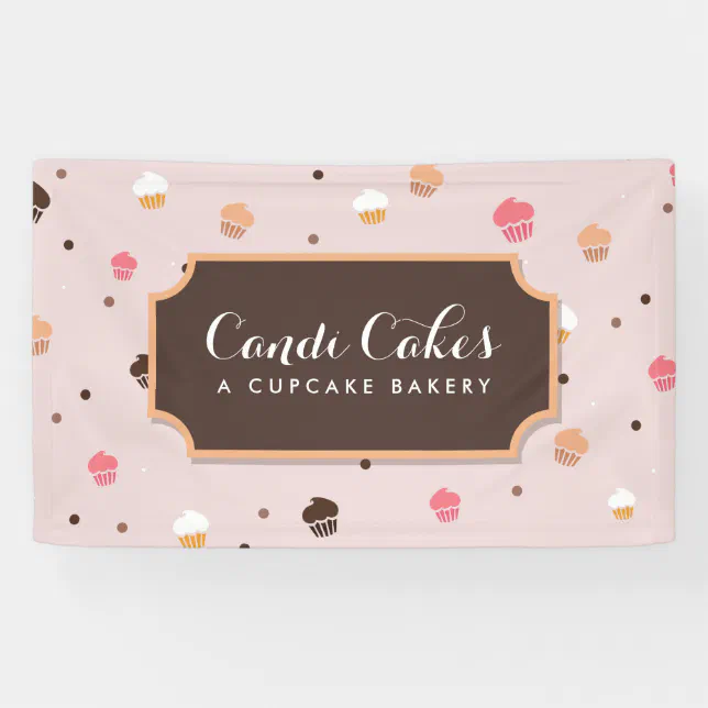 Cute Cupcakes Bakery Pattern Pink Banner | Zazzle