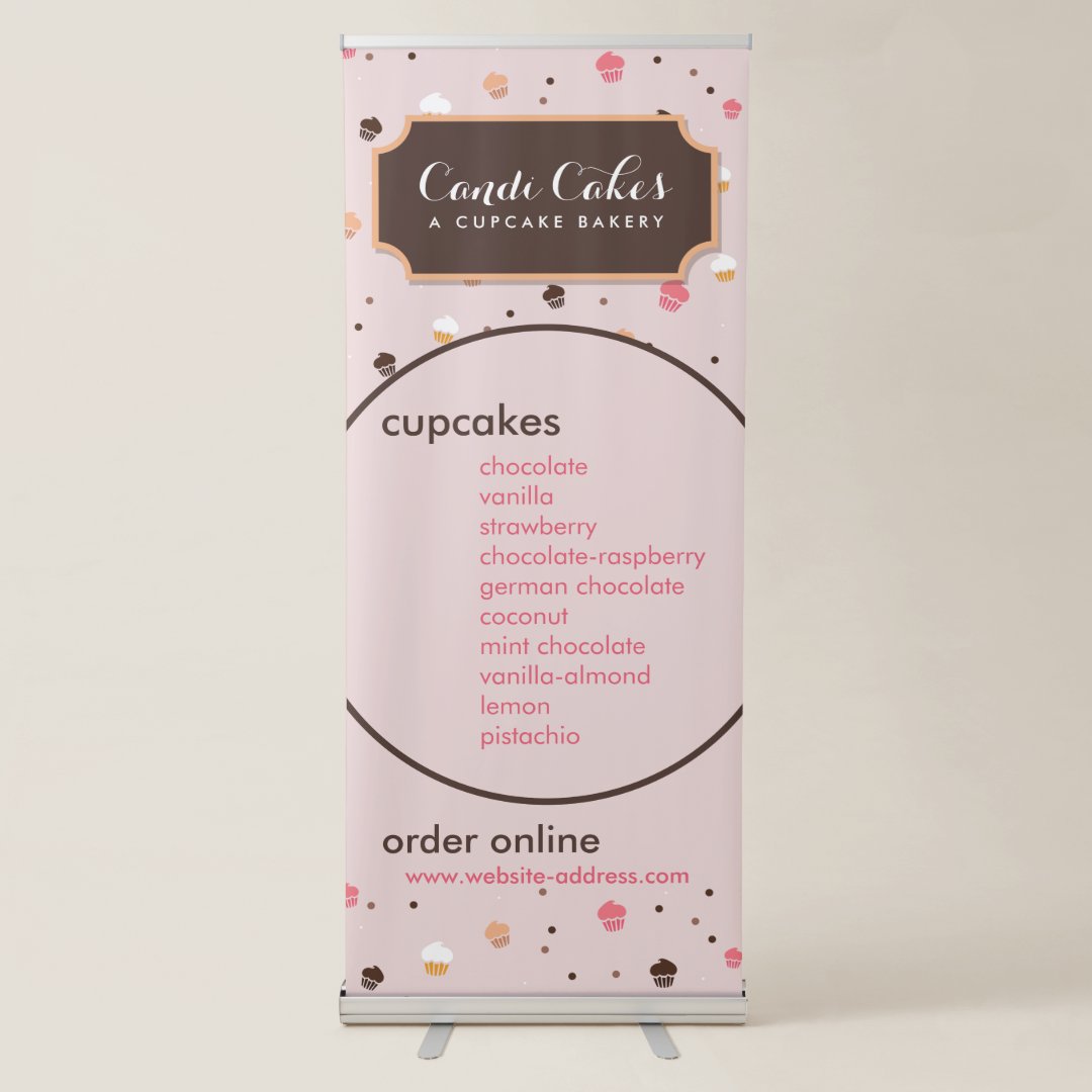 Cute Cupcakes Bakery Pattern Pink Retractable Banner | Zazzle