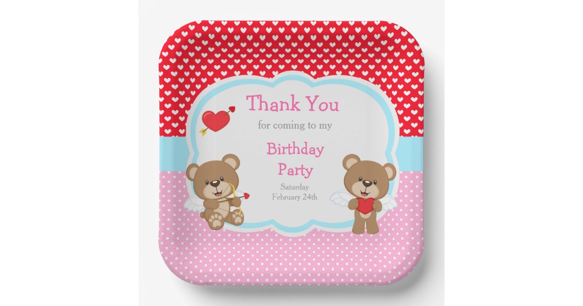 Cute Cupid Bear Birthday Party Paper Plates | Zazzle