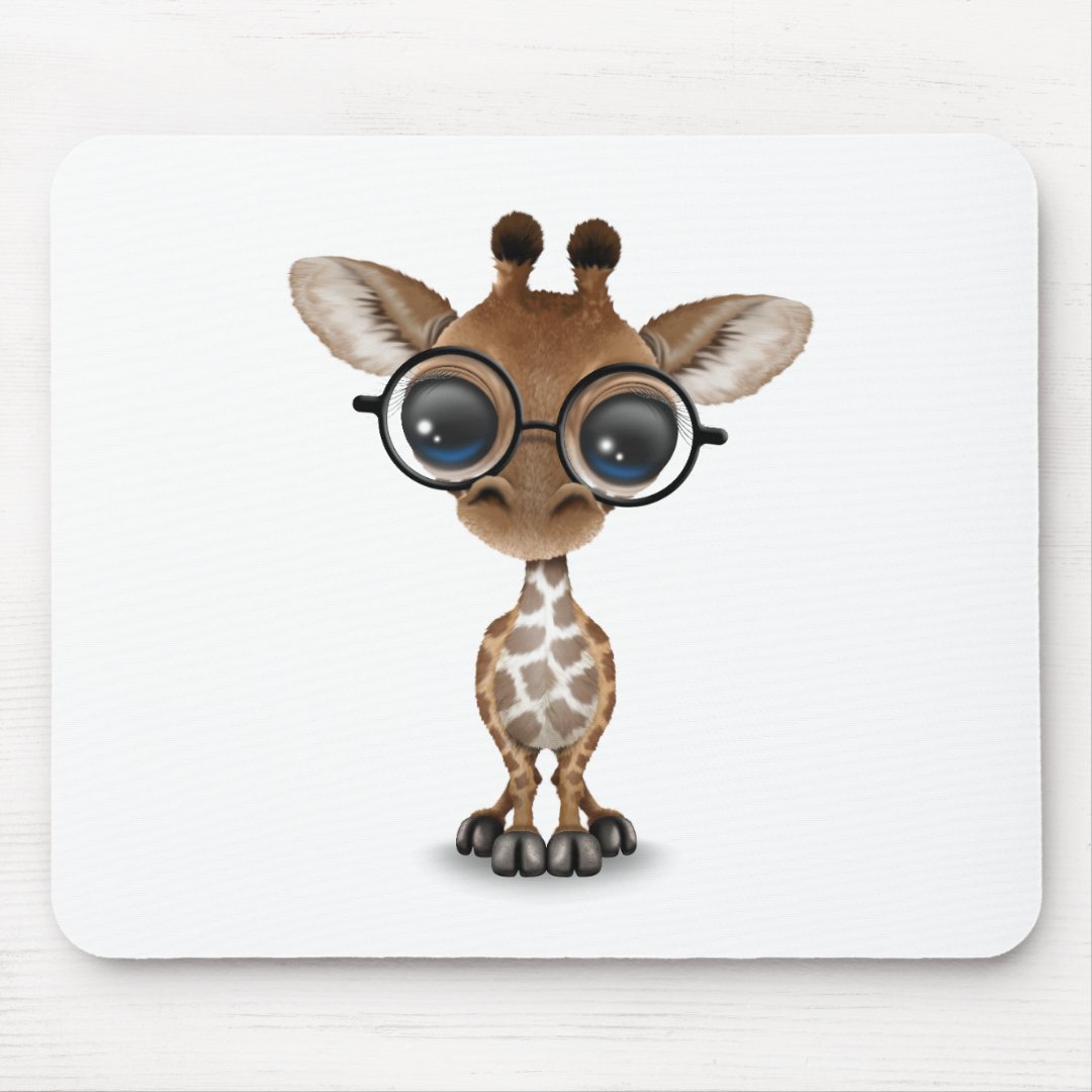 Cute Curious Baby Giraffe Wearing Glasses Mouse Pad | Zazzle