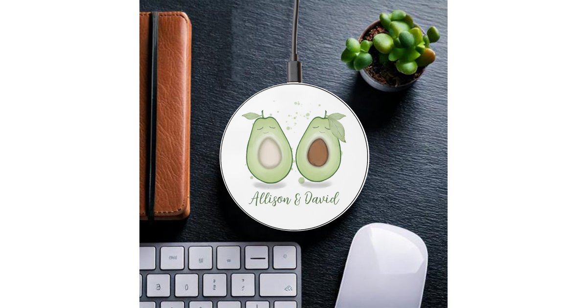 Cute Custom Avocado Couple Personalized Wireless Charger | Zazzle