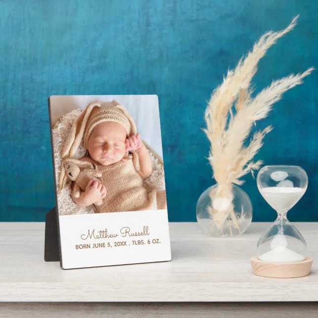 Cute Custom Baby Photo Birth Stats Plaque | Zazzle
