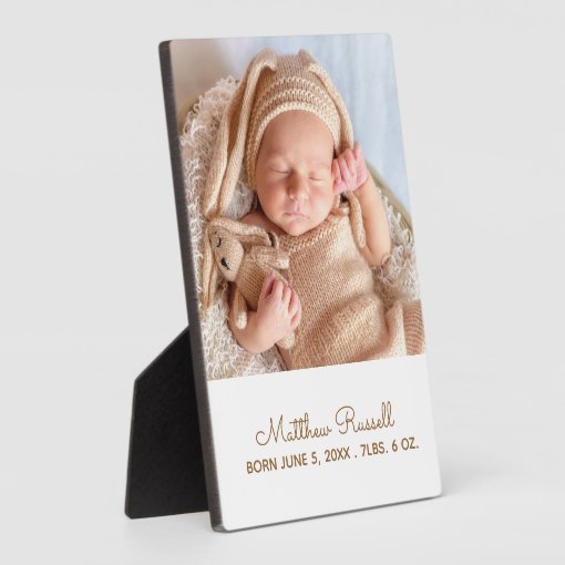 Cute Custom Baby Photo Birth Stats Plaque | Zazzle