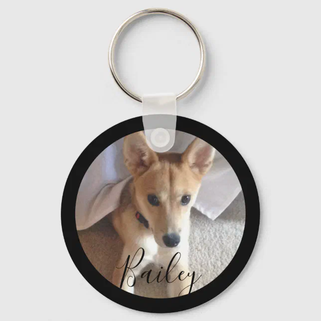 Cute Custom Dog Pet Photo and Name Keychain | Zazzle