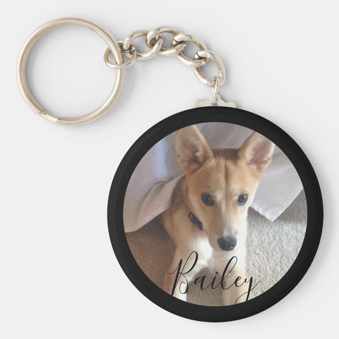 Cute Custom Dog Pet Photo and Name Keychain | Zazzle