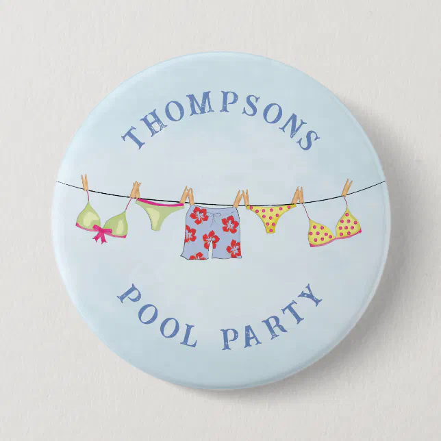 Cute Custom Family Whimsical Fun Pool Party Button | Zazzle