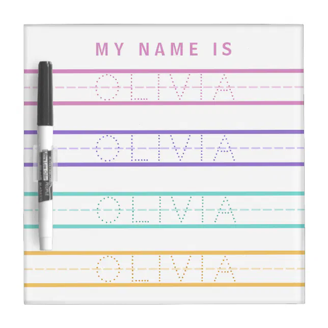 Cute Custom Girls Name Tracing Writing Practice Dry Erase Board | Zazzle