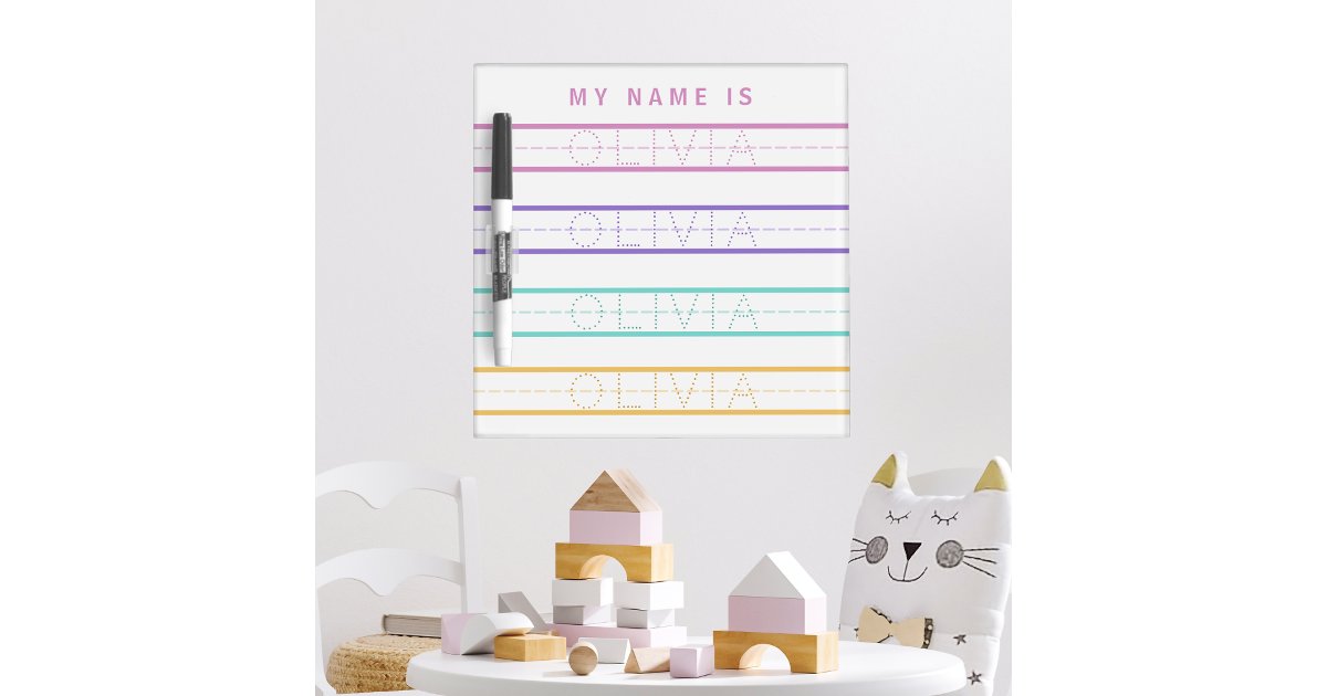 Cute Custom Girls Name Tracing Writing Practice Dry Erase Board | Zazzle