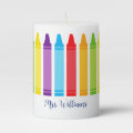Cute Custom Kindergarten Teacher Crayon Pillar Candle | Zazzle