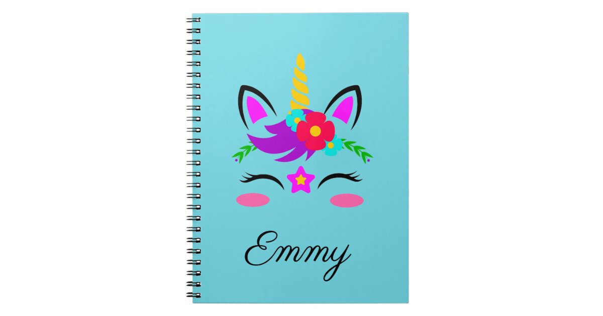 Cute Custom Name & Color Little Blushing Unicorn Notebook | Zazzle